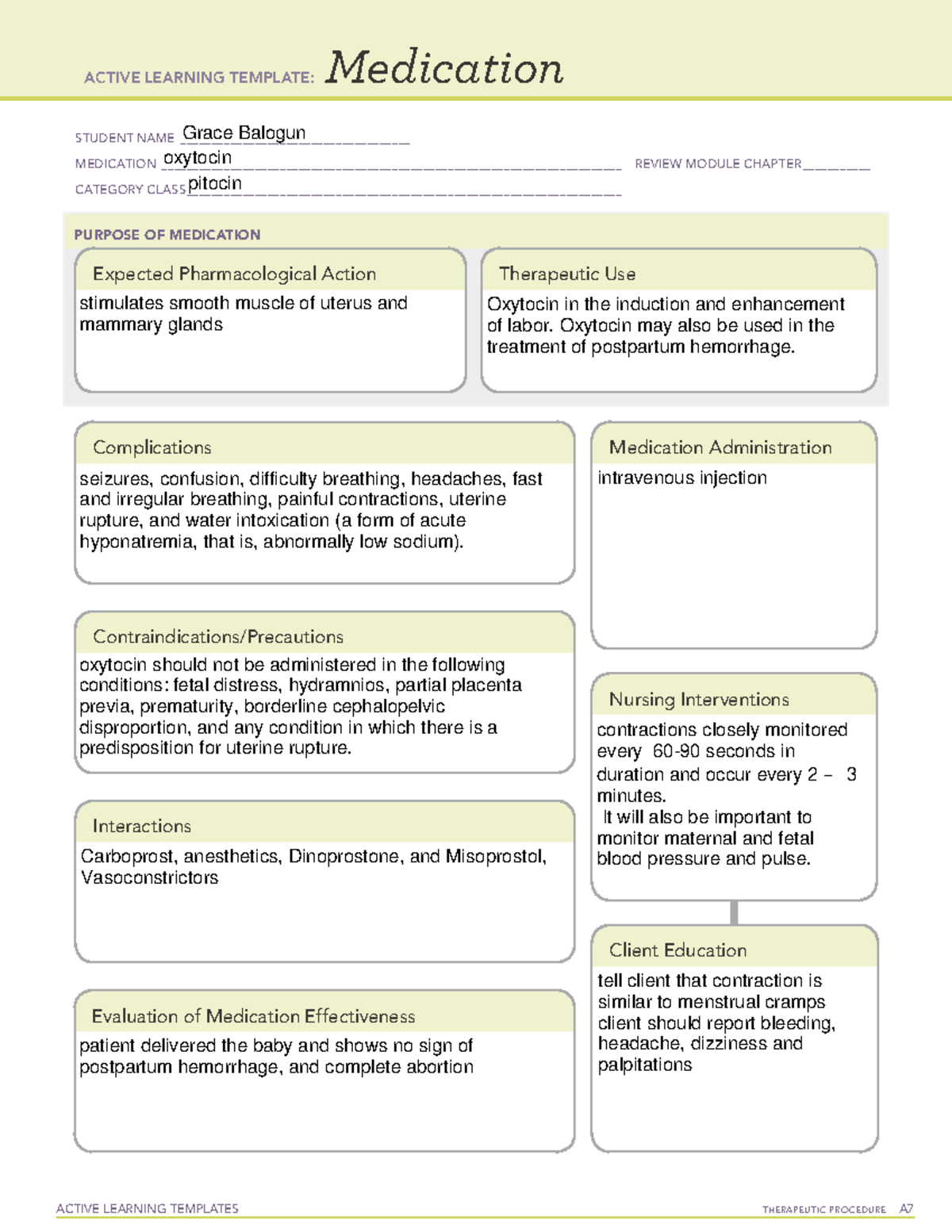 Active Learning Template medication (1) oxytocin - ACTIVE LEARNING ...