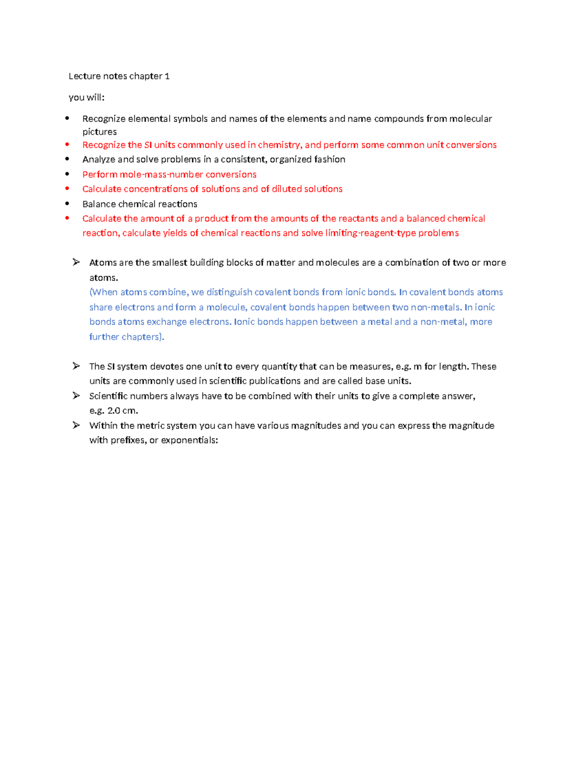 Chapter 1 objectives, notes, questions - Lecture notes chapter 1 you ...
