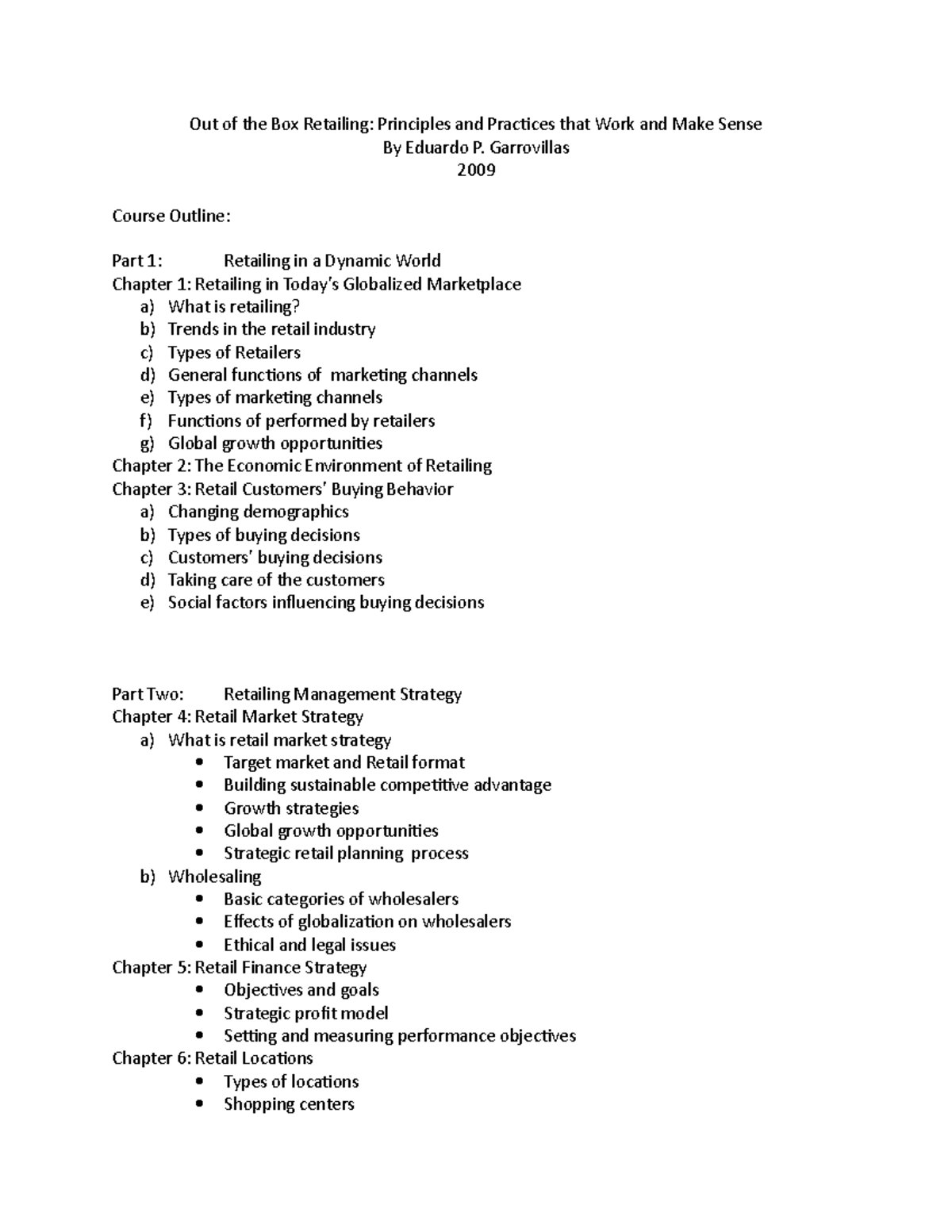 Out of the Box Retailing - Garrovillas 2009 Course Outline: Part 1 ...