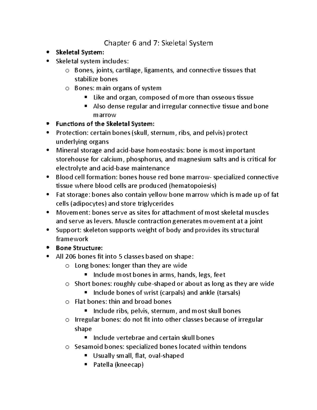 Chapter 6 & 7- Skeletal System - BIOS 1113 - Hocking College - Studocu