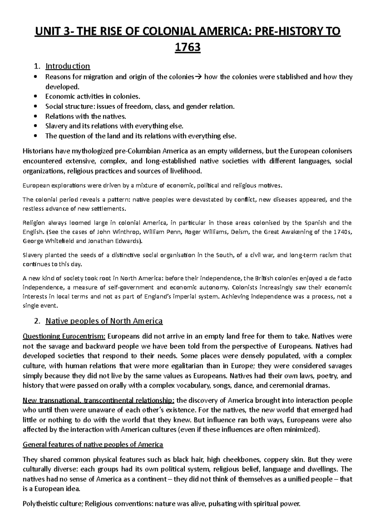 UNIT 3 HYC EEUU - UNIT 3- THE RISE OF COLONIAL AMERICA: PRE-HISTORY TO ...