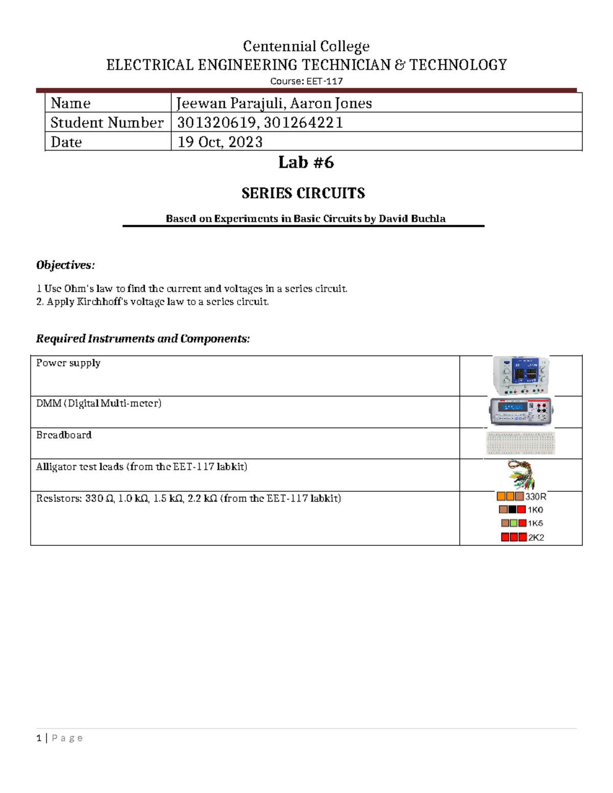 EET-117 LAB 6 F21 jeewan new - Centennial College ELECTRICAL ...