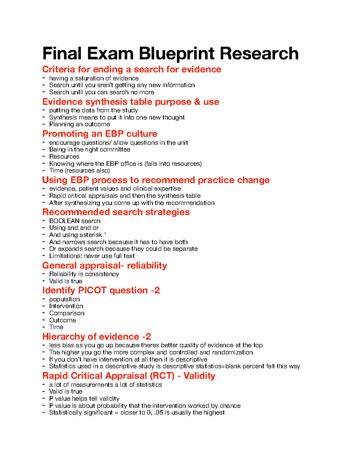 Final Exam Blueprint Research - Final Exam Blueprint Research Criteria ...