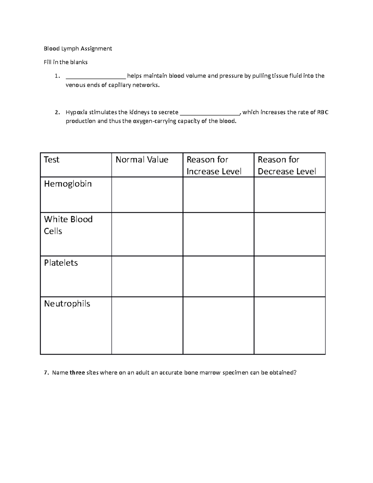 Blood Lymph Review - Blood Lymph Assignment Fill in the blanks 1 ...