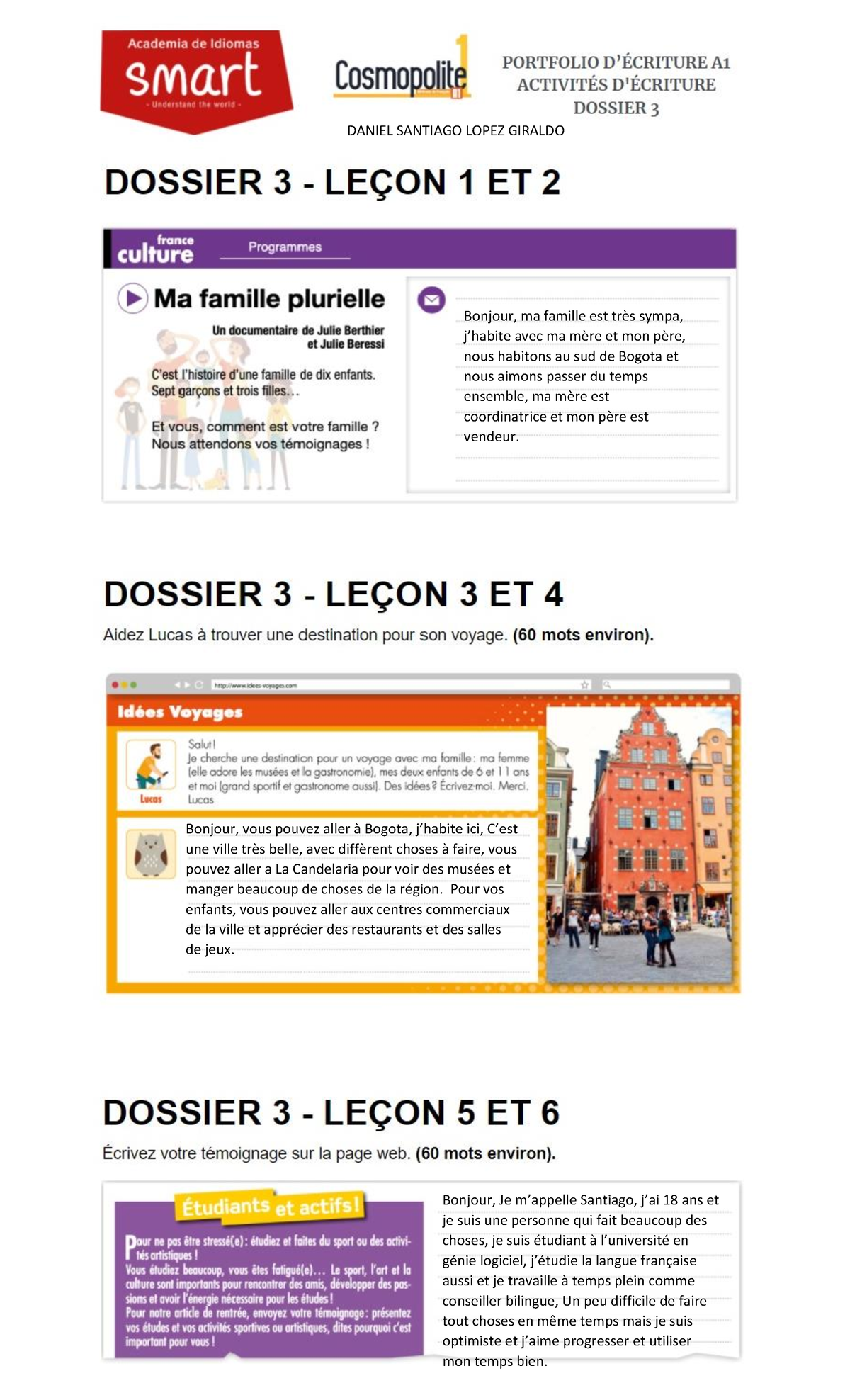 Dossier 3 - portalfio ecriture 1 - Bonjour, ma famille est très sympa ...