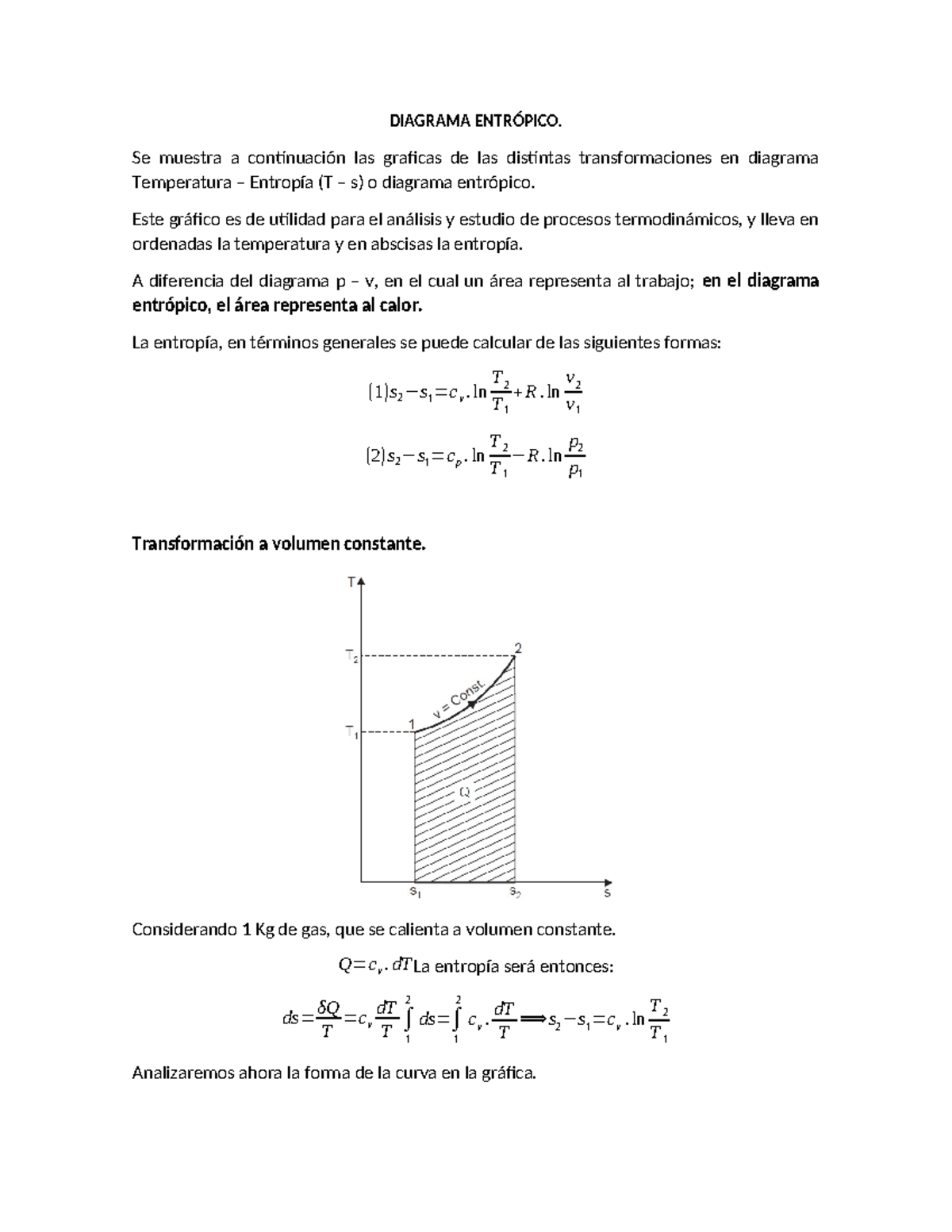 Diagrama Entrópico-1 - DIAGRAMA ENTRÓPICO. Se muestra a continuación las graficas de las ...