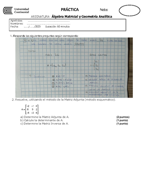 Examen Algebra - Algebra matricial y geometria analitica - Studocu