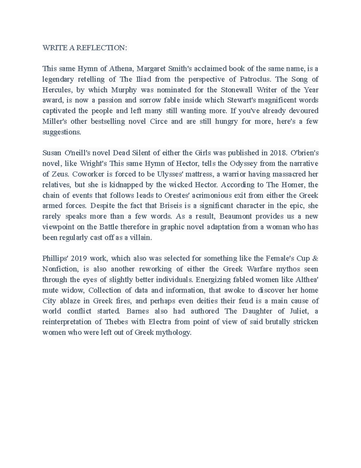 Research MIN-TASK#8 - WRITE A REFLECTION: This same Hymn of Athena, Margaret Smith's acclaimed ...