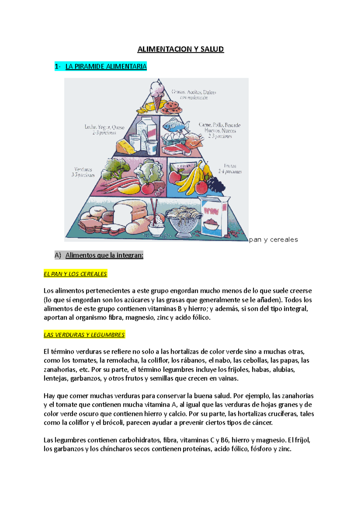Alimentacion Y Salud - ALIMENTACION Y SALUD 1- LA PIRAMIDE ALIMENTARIA ...