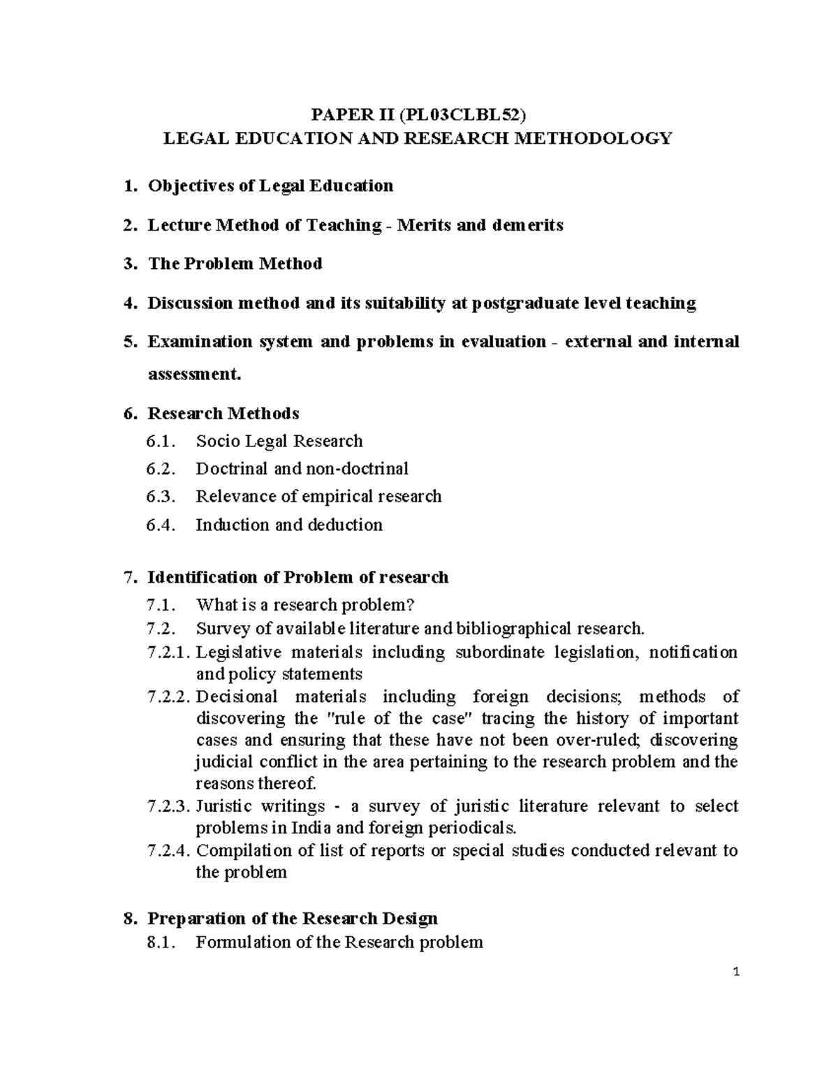 LLM -legal-research-methodology - PAPER II (PL03CLBL52) LEGAL EDUCATION ...
