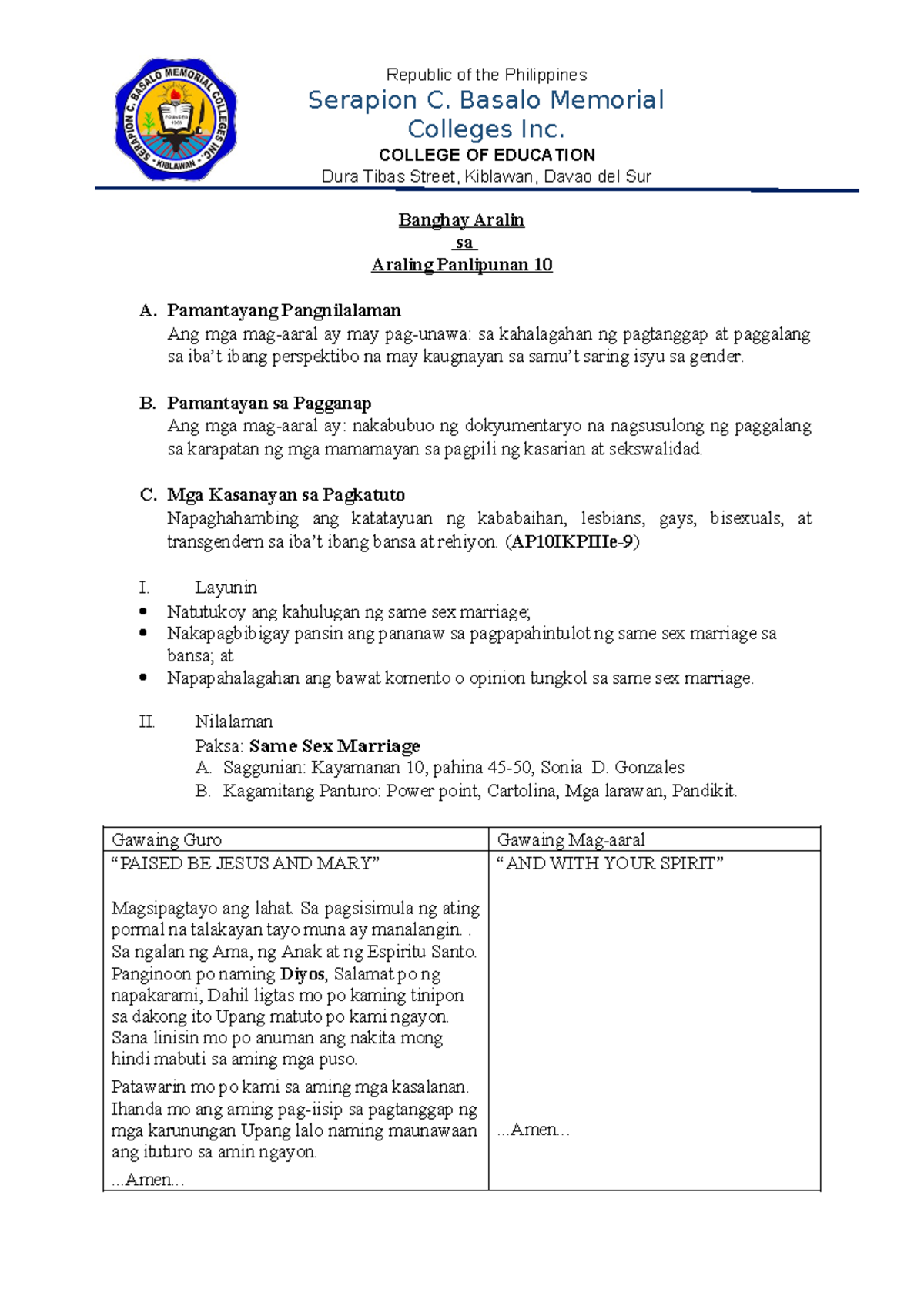 Detailed Lesson PLAN - Republic of the Philippines Serapion C. Basalo ...