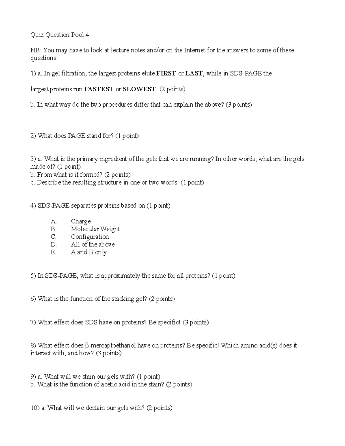 Quiz 4 Question Pool Fall 2023 - Quiz Question Pool 4 NB: You may have ...