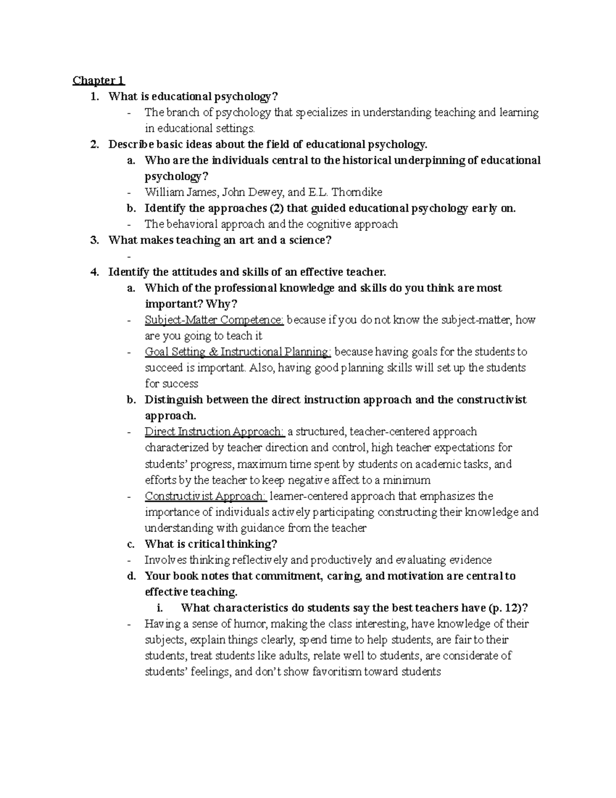 Unit 1 Educational Psych Study Guide - Chapter 1 1. What is educational ...