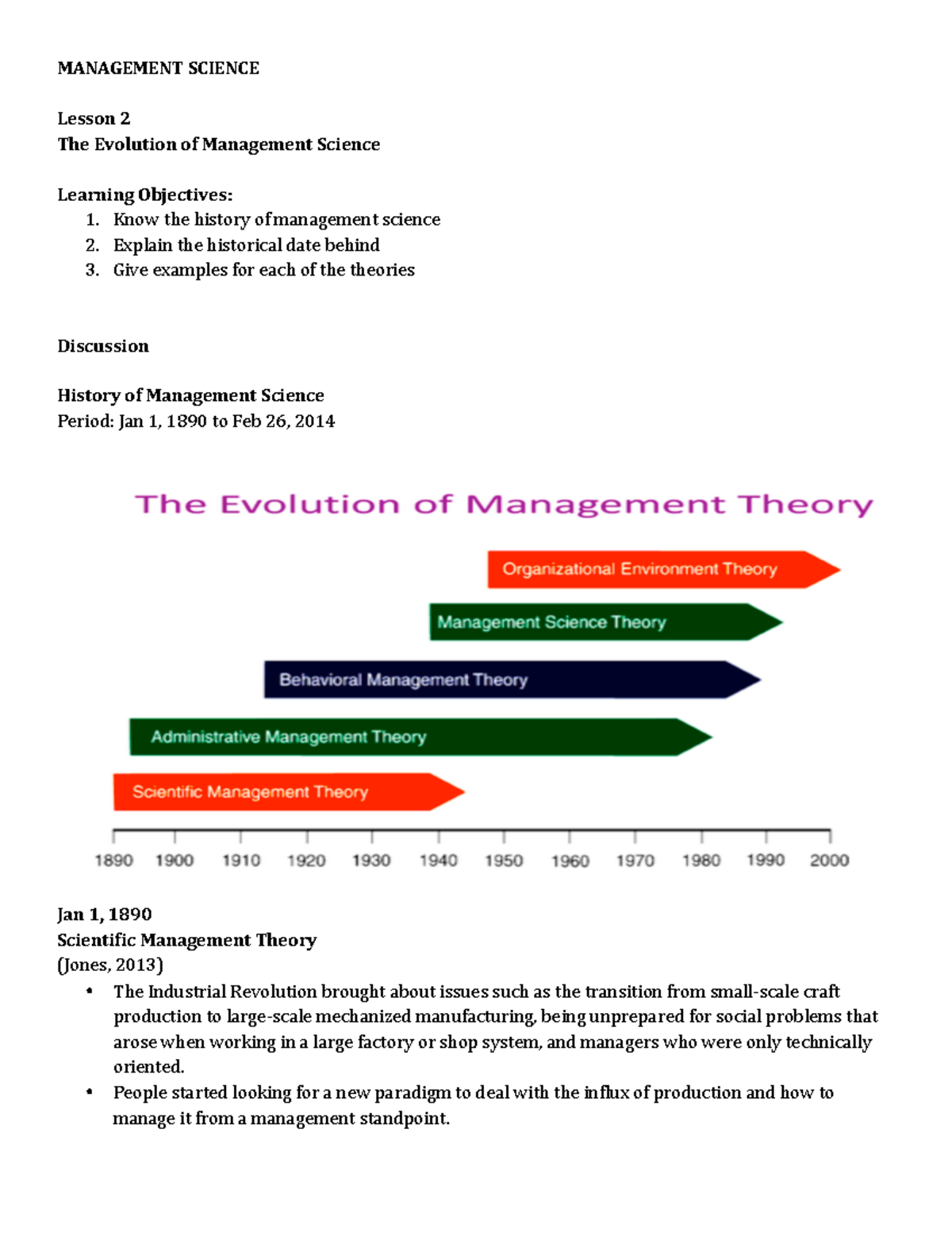 Number two history of management science - MANAGEMENT SCIENCE Lesson 2 ...