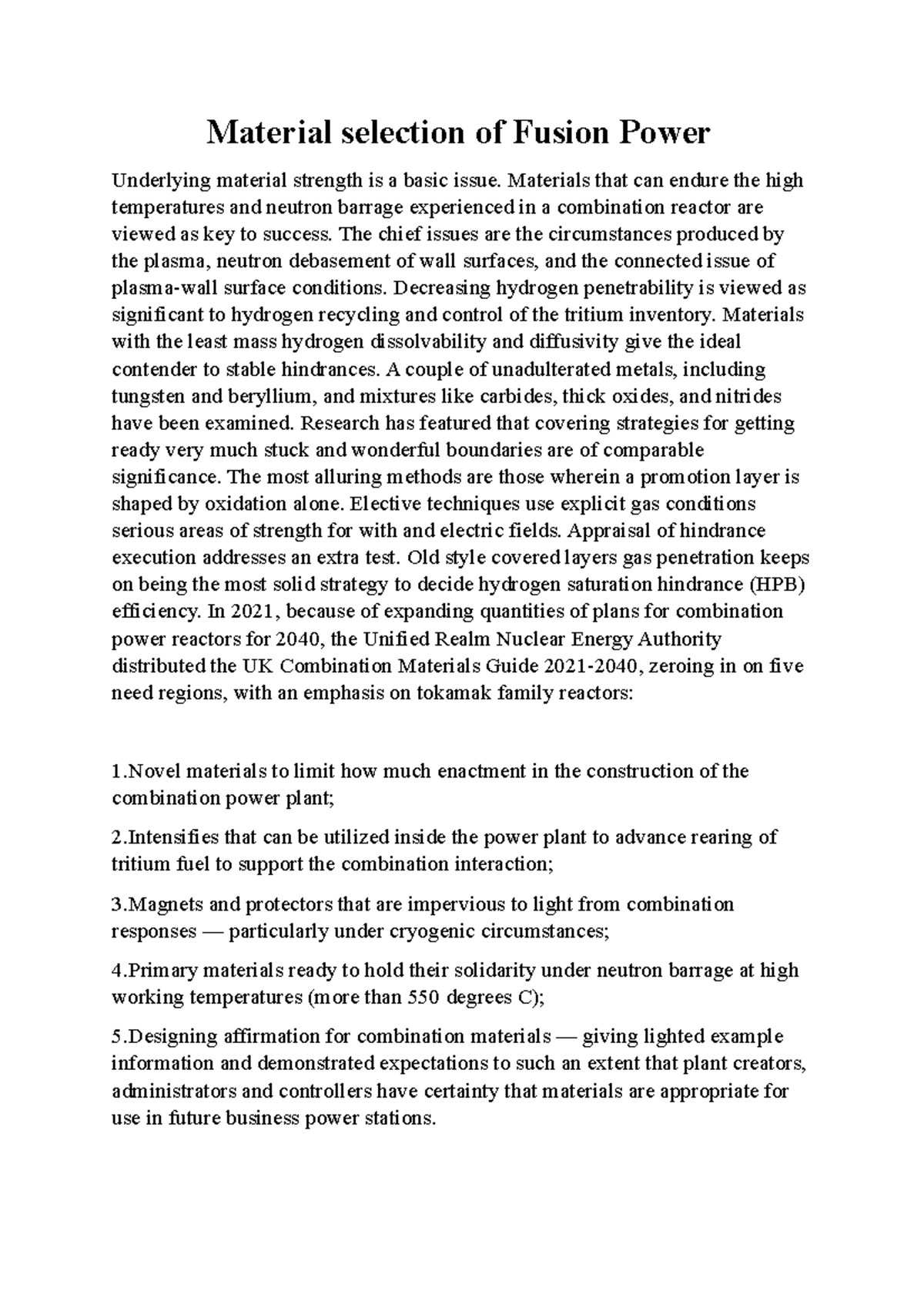 Material selection of Fusion Power - Material selection of Fusion Power Underlying material ...