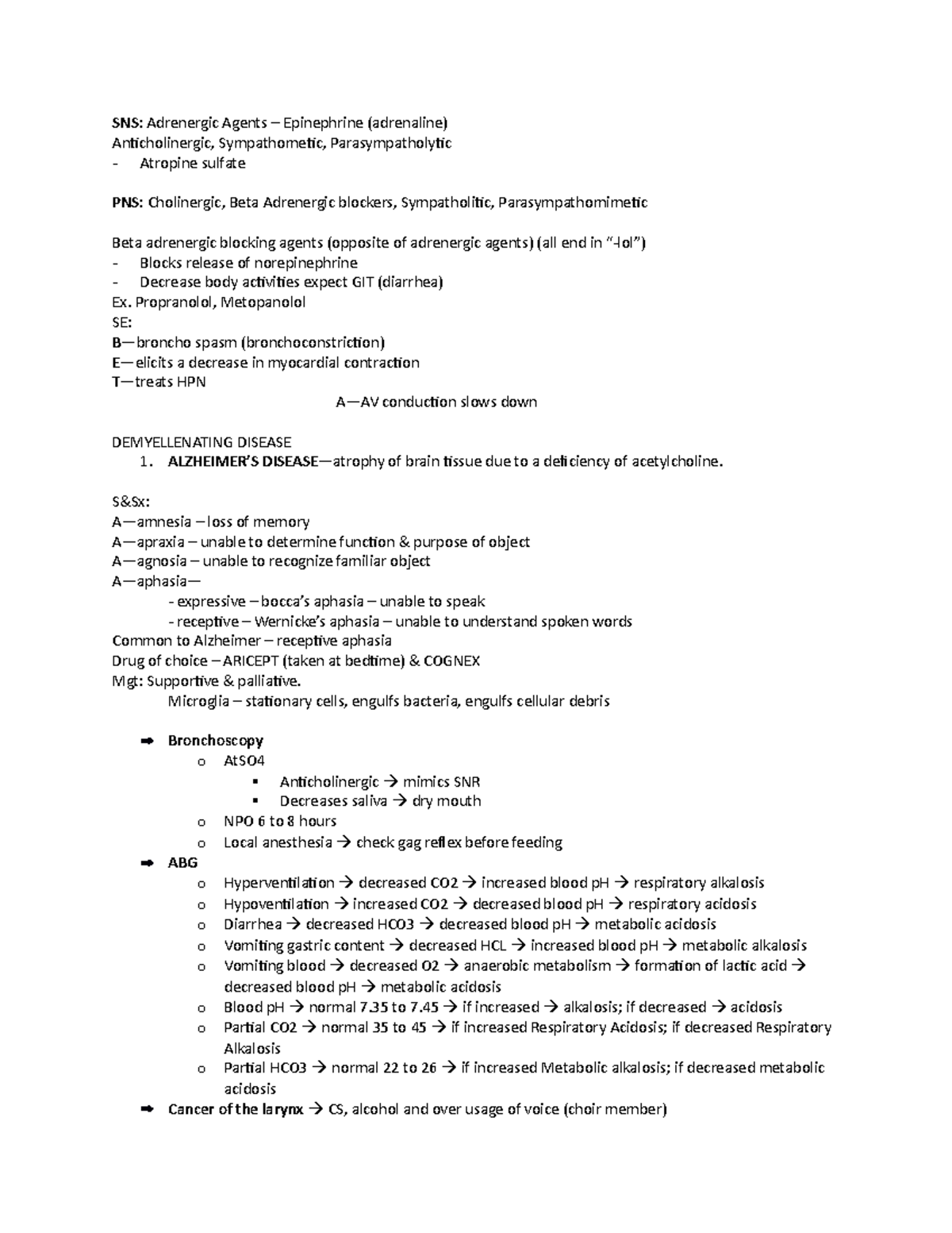 Nursing Notes Medical Surgical Bullets - SNS: Adrenergic Agents ...