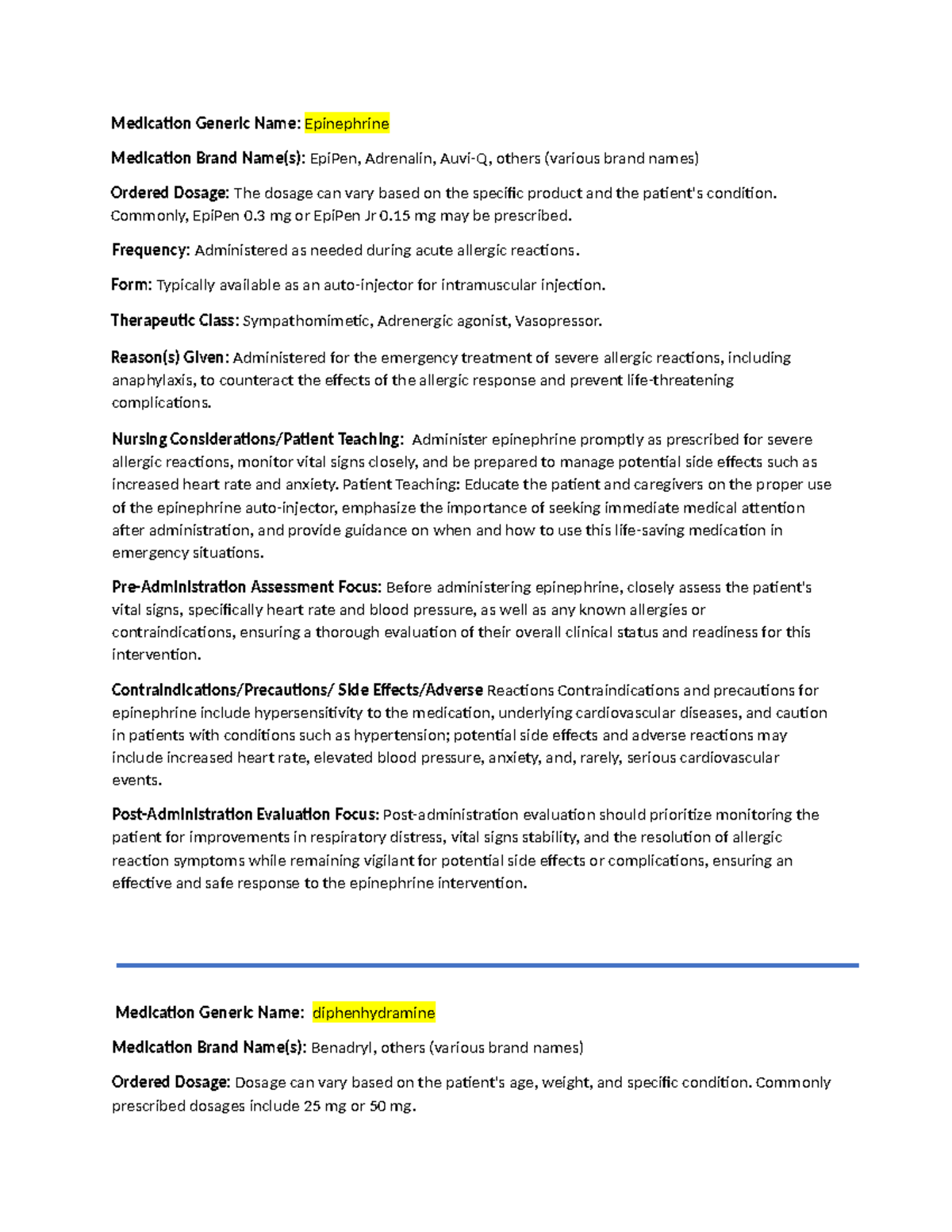 Charlie snow Med Card Template Standard Final - Medication Generic Name ...