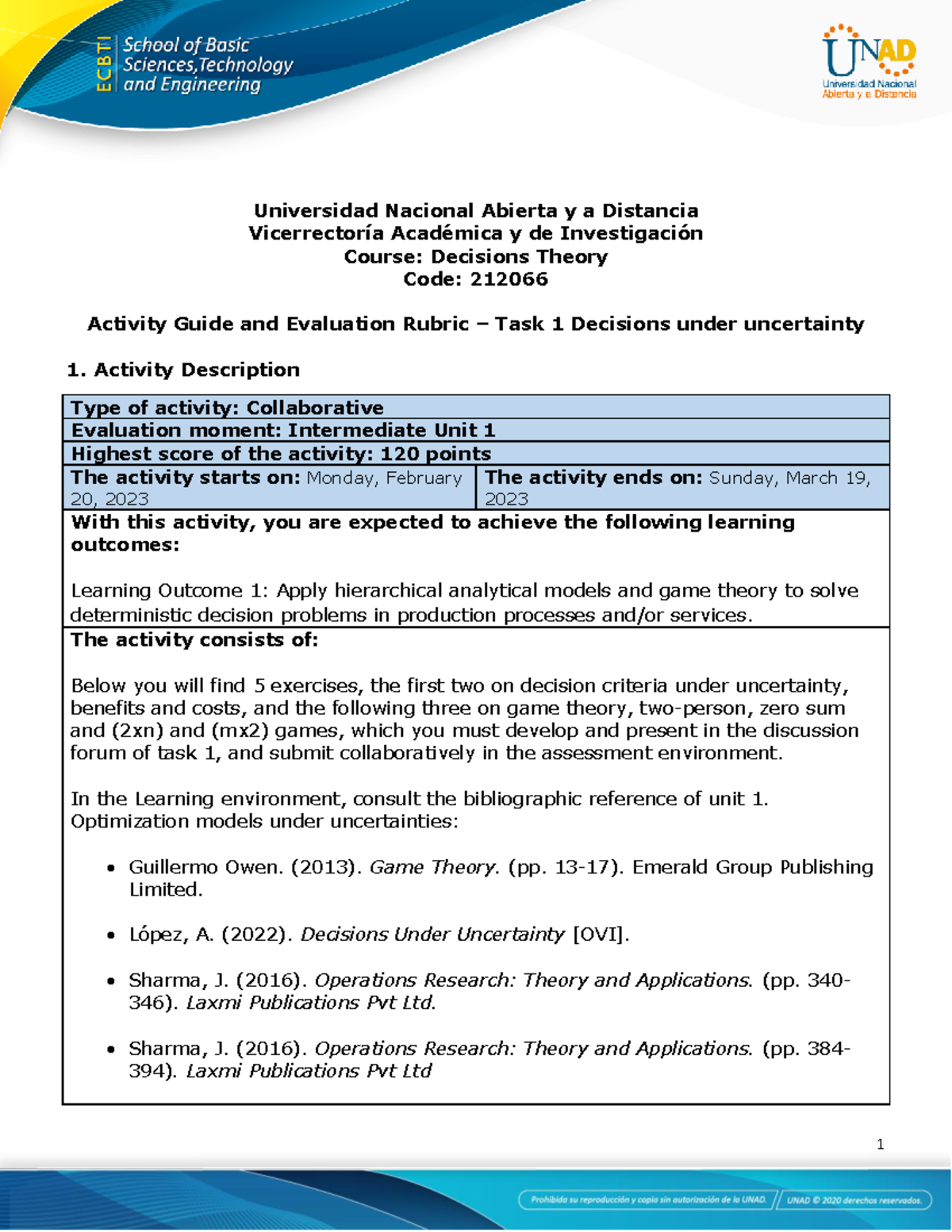Activity Guide and Evaluation Rubric - Unit 1 -Task 1 - Decisions under ...