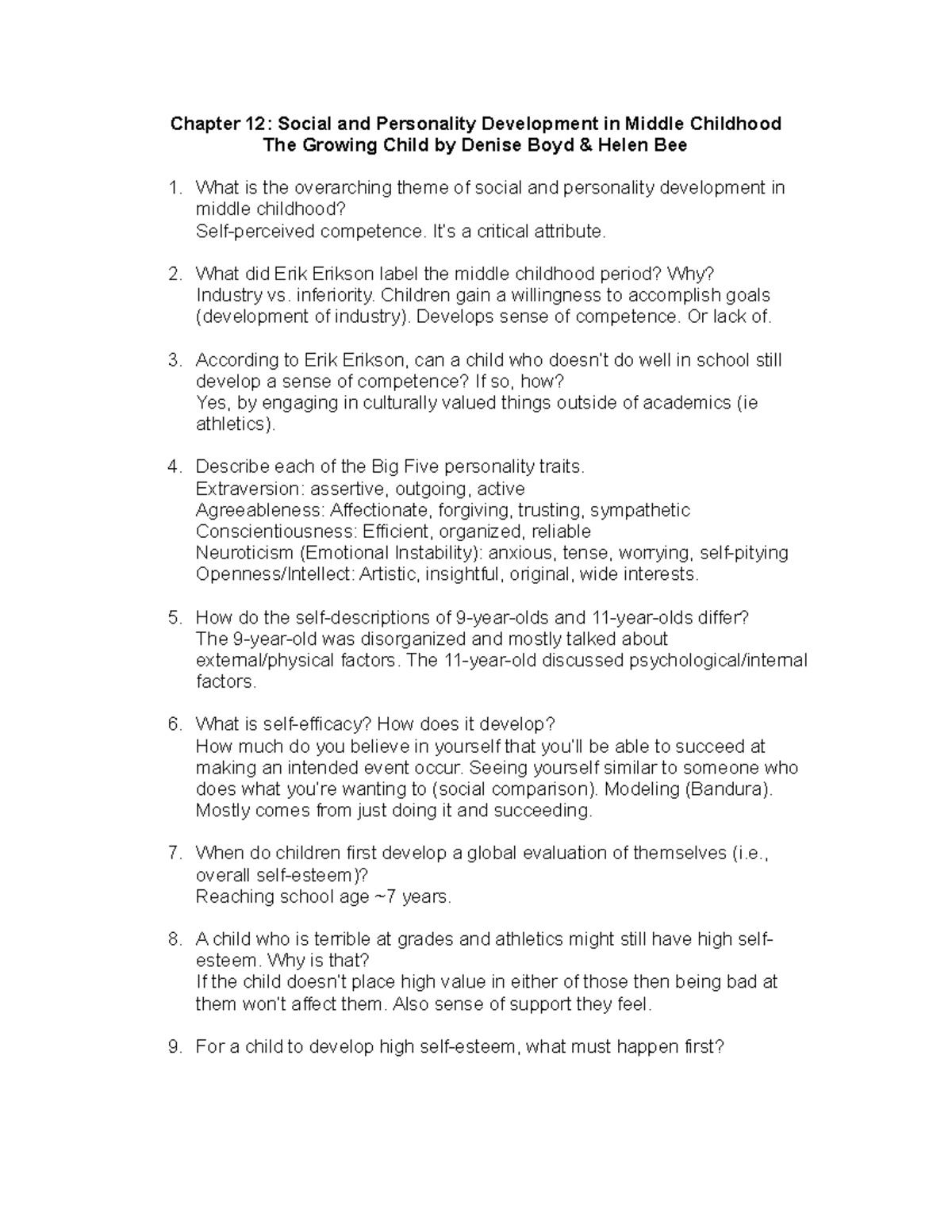 Homework - Chapter 12 - Chapter 12: Social and Personality Development ...