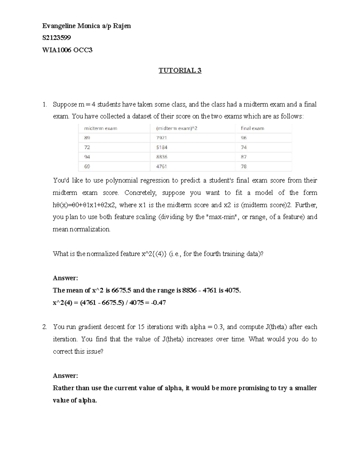 Machine Leaning Tutorial 3 - Studocu