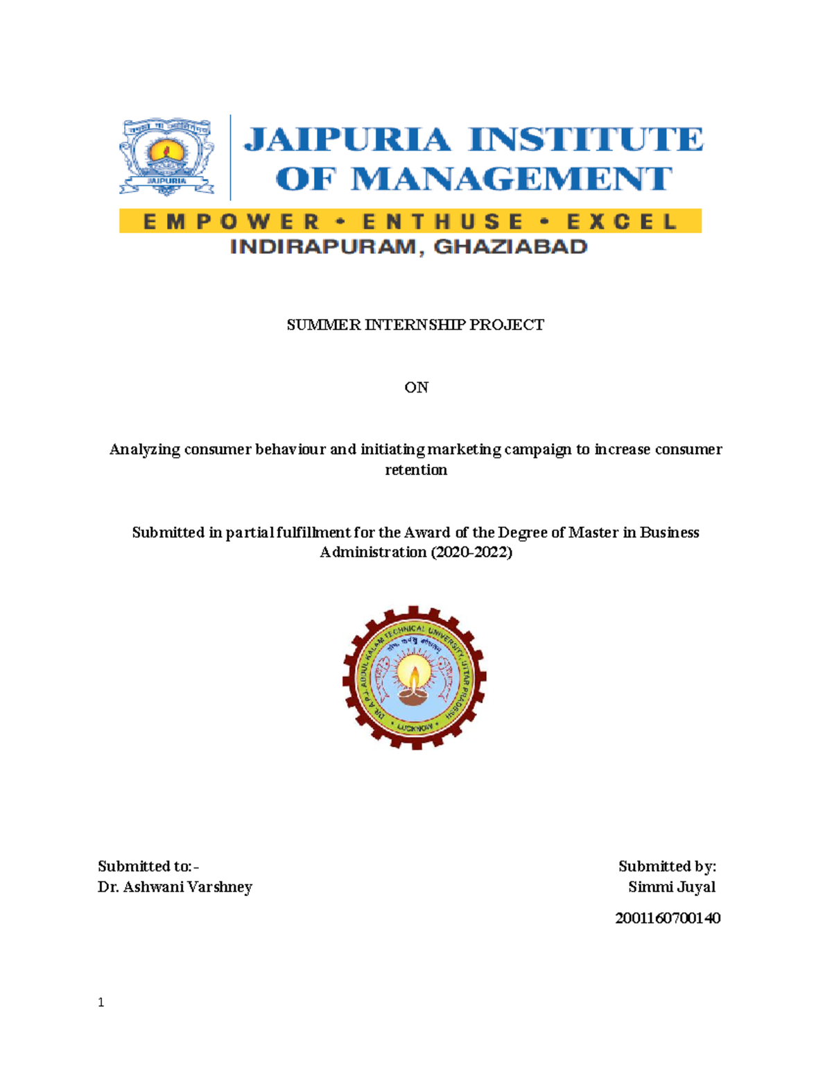 SIP report - MBA - SUMMER INTERNSHIP PROJECT ON Analyzing consumer ...