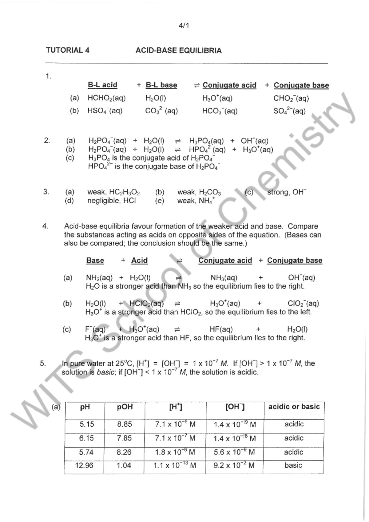 Tut4 soln - Solutions to tutorial 4 for CHEM1051A - CHEM1051A - Studocu