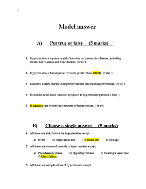 Model Answer (Quiz 1) - quiz - 1 Quiz on diabetes mellitus Put true or ...