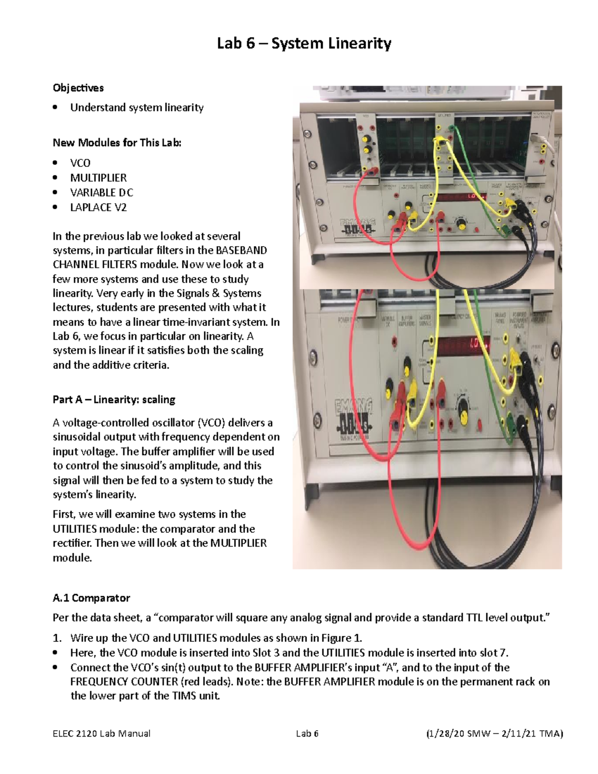 Lab 6 - System Linearity TIMS - Procedure - ELEC 2120 Lab Manual Lab 6 ...