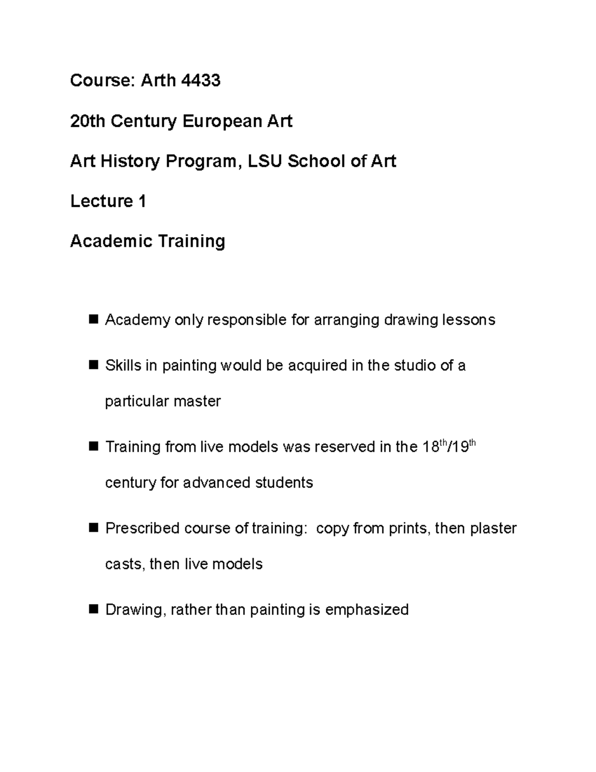 Academic Training - 20th art century history notes from ppt - Course ...