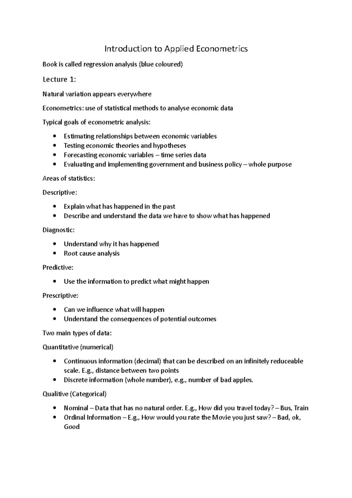 Lectures - Introduction to Applied Econometrics Book is called regression analysis (blue ...