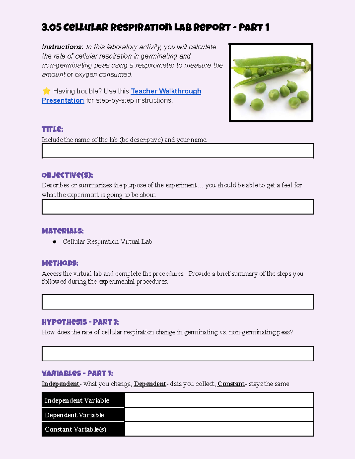 Copy of 3.05 Lab Report Template Updated - 3 Cellular Respiration Lab ...