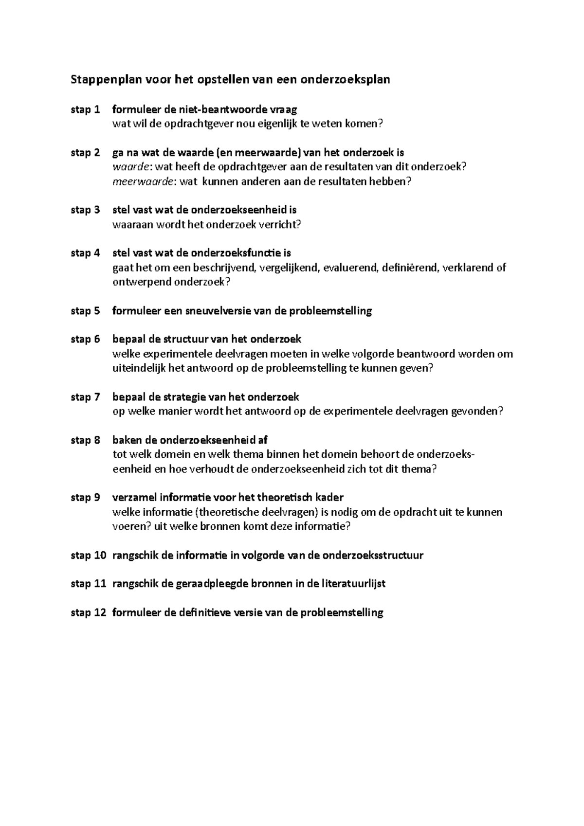 Stappenplan onderzoeksplan - Stappenplan voor het opstellen van een ...