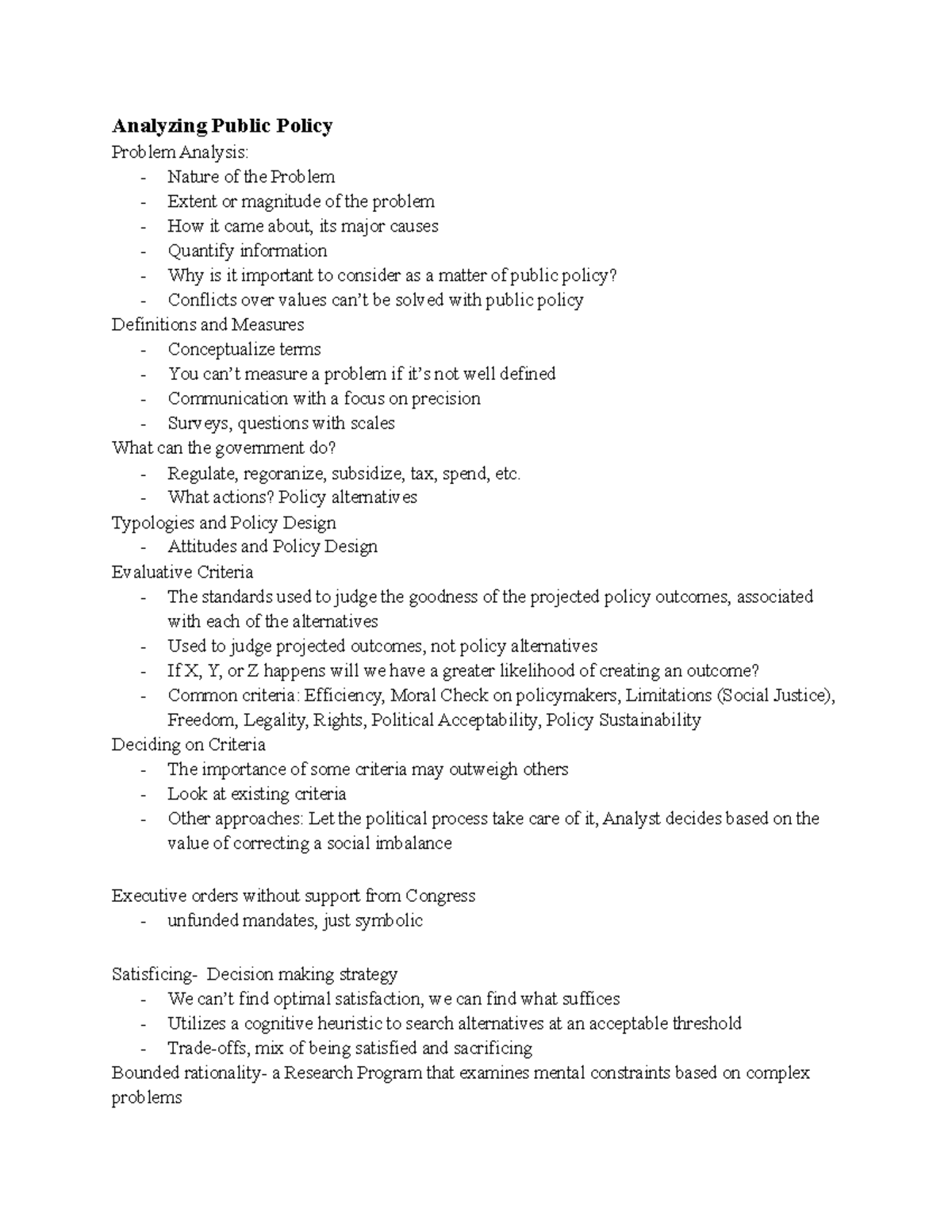 Analyzing Public Policy Notes - Analyzing Public Policy Problem ...
