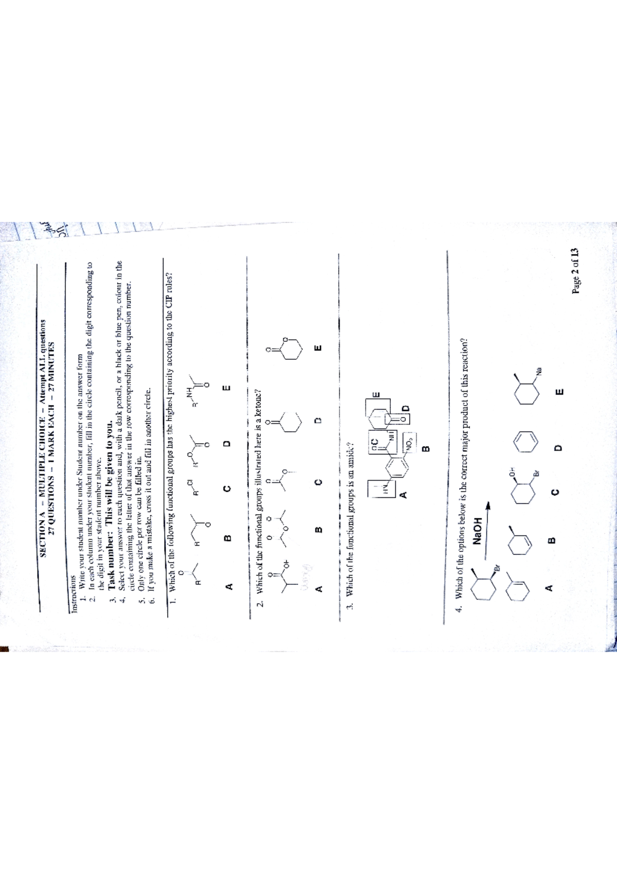 CHEM 102 AUG TEST - AUG CHEM 102 TEST - SECTION A MULTIPLE CHOICE ...