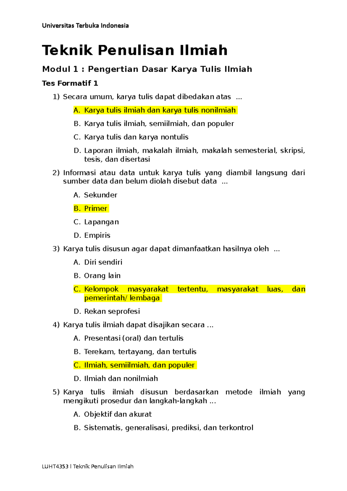 Tes Formatif [LUHT4353] Modul 1 Pengertian Penulisan Karya Tulis Ilmiah ...