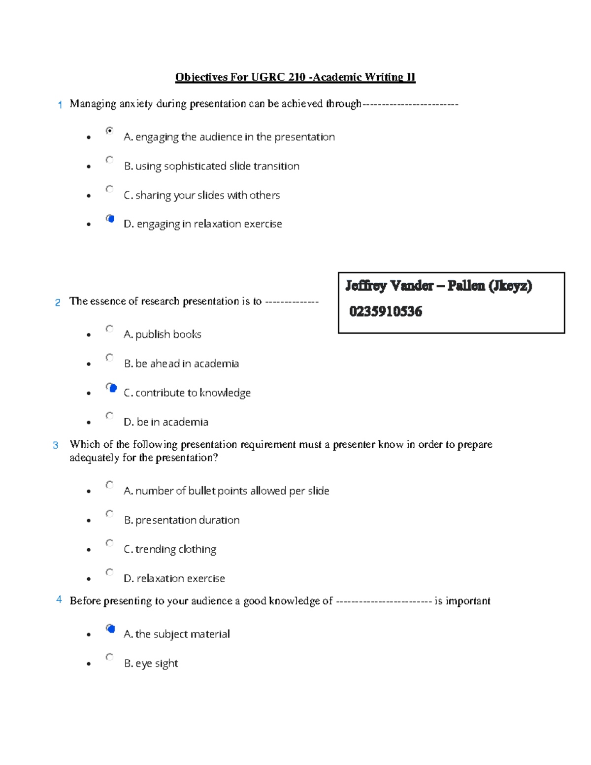 Aca Writing II 210 OBJ - supportive - Objectives For UGRC 210 ...