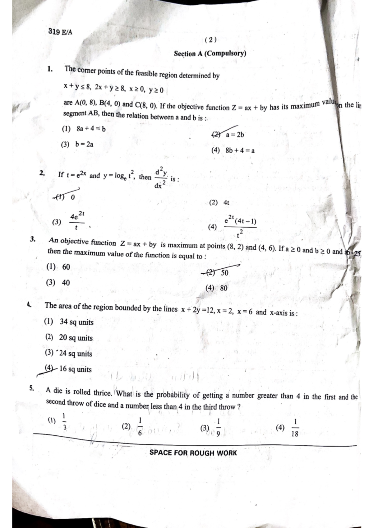 CUET Maths Paper HELD ON 16-05-2024 - 319 ( 2 ) Section A (Compulsory ...