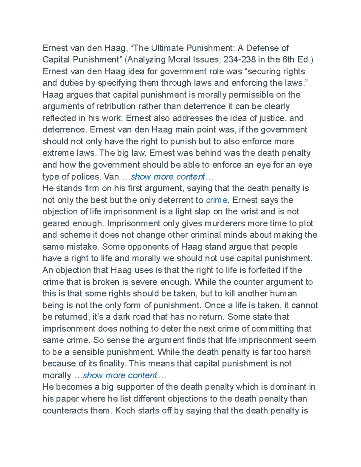 What is the Ultimate Punishment - Ernest van den Haag, “The Ultimate ...