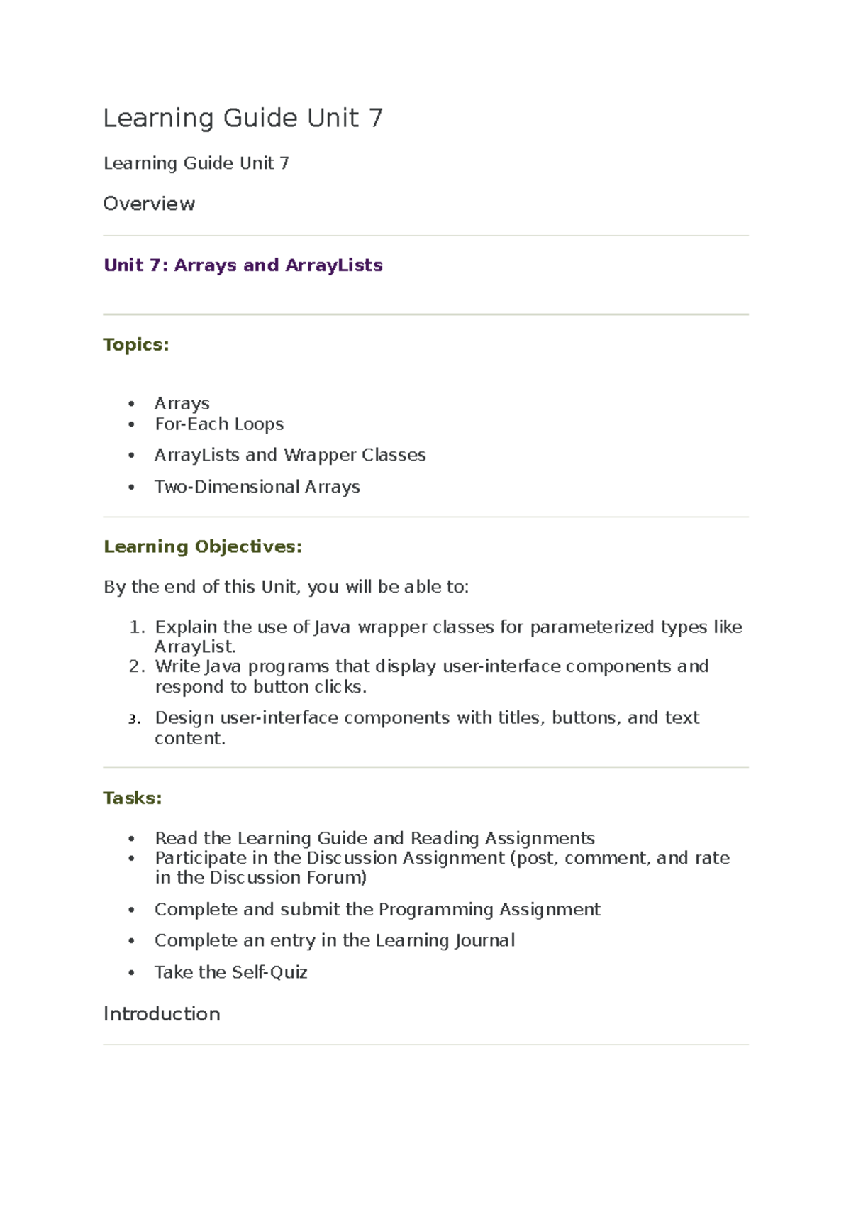 Learning Guide Unit 7 CS 1102 - Learning Guide Unit 7 Learning Guide Unit 7 Overview Unit 7 ...