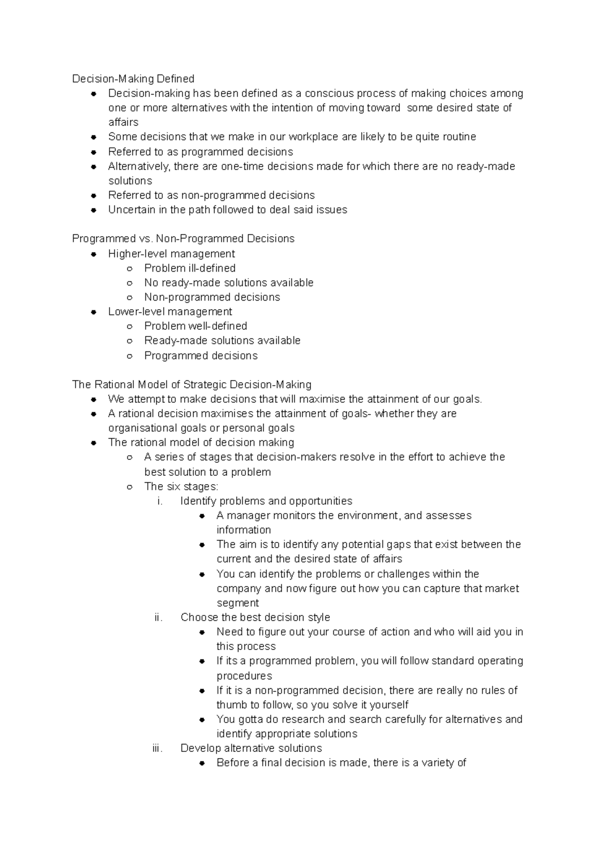 Chapter 6 Notes - Decision-Making Defined Decision-making has been ...