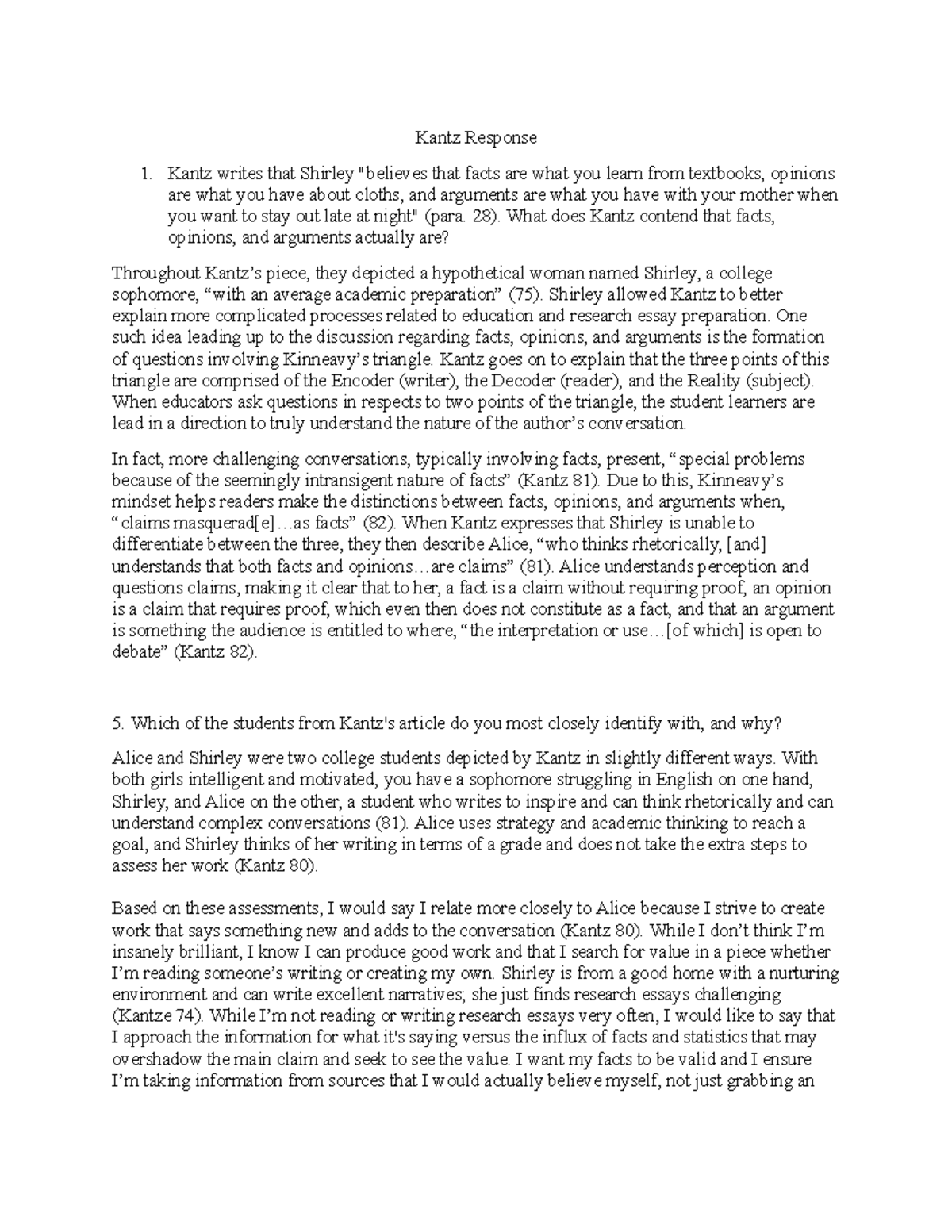 Kantz Response - Kantz Response Kantz writes that Shirley "believes ...