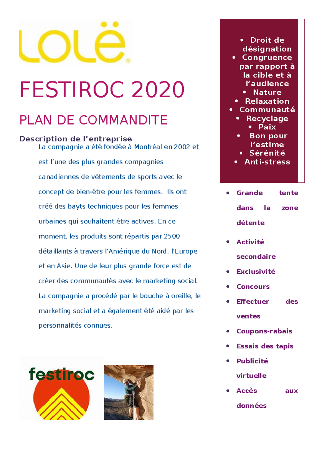 LOLE - exemple - FESTIROC 2020 PLAN DE COMMANDITE Description de l ...