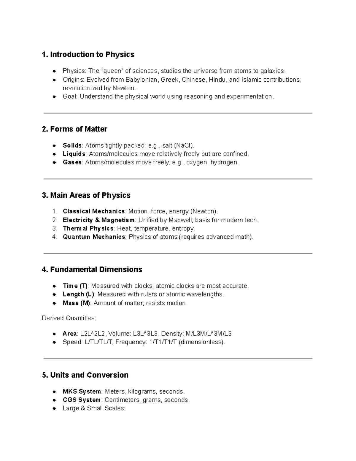Midter physic sylabus - good very good - 1. Introduction to Physics ...