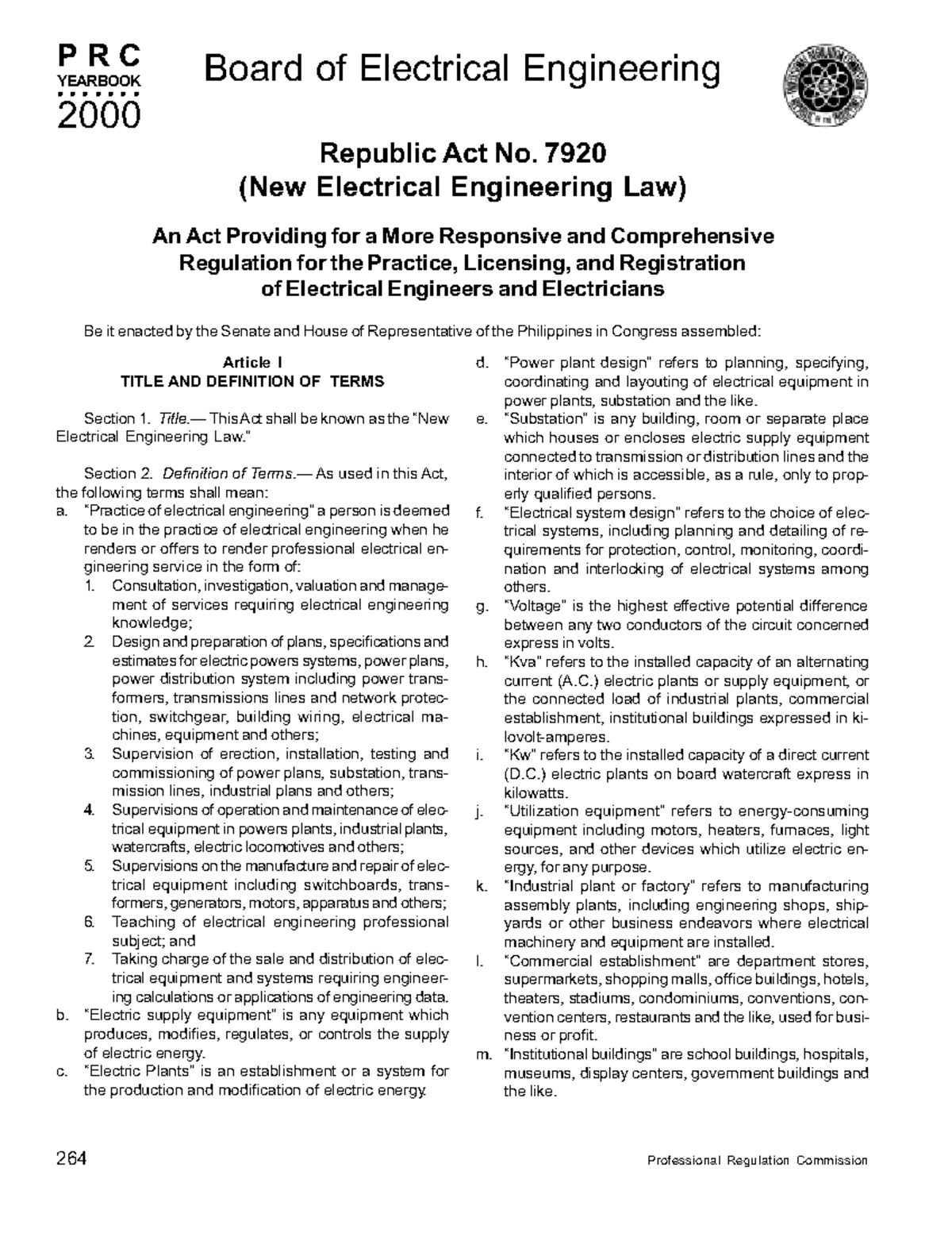New Electrical Engineering Law (RA 7920) - YEARBOOK 2000 Republic Act ...