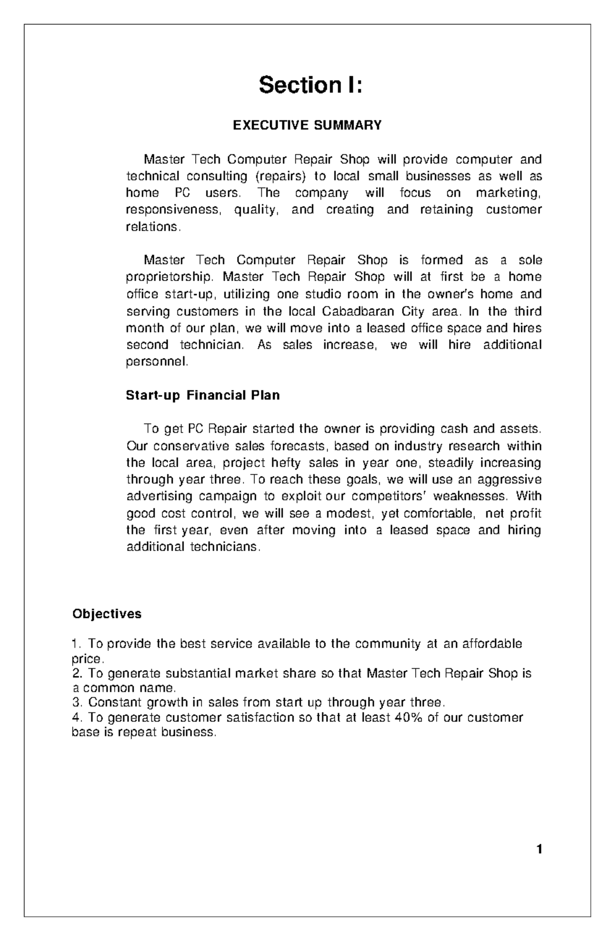 Final business plan - Entrepreneurship - ####### Section I: EXECUTIVE ...