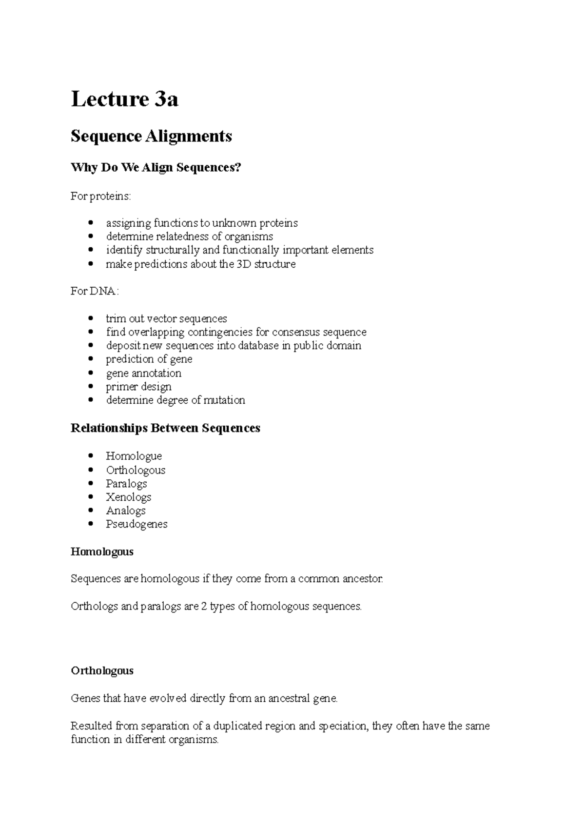 Lecture 3as Sequence alignments - Lecture 3a Sequence Alignments Why Do ...