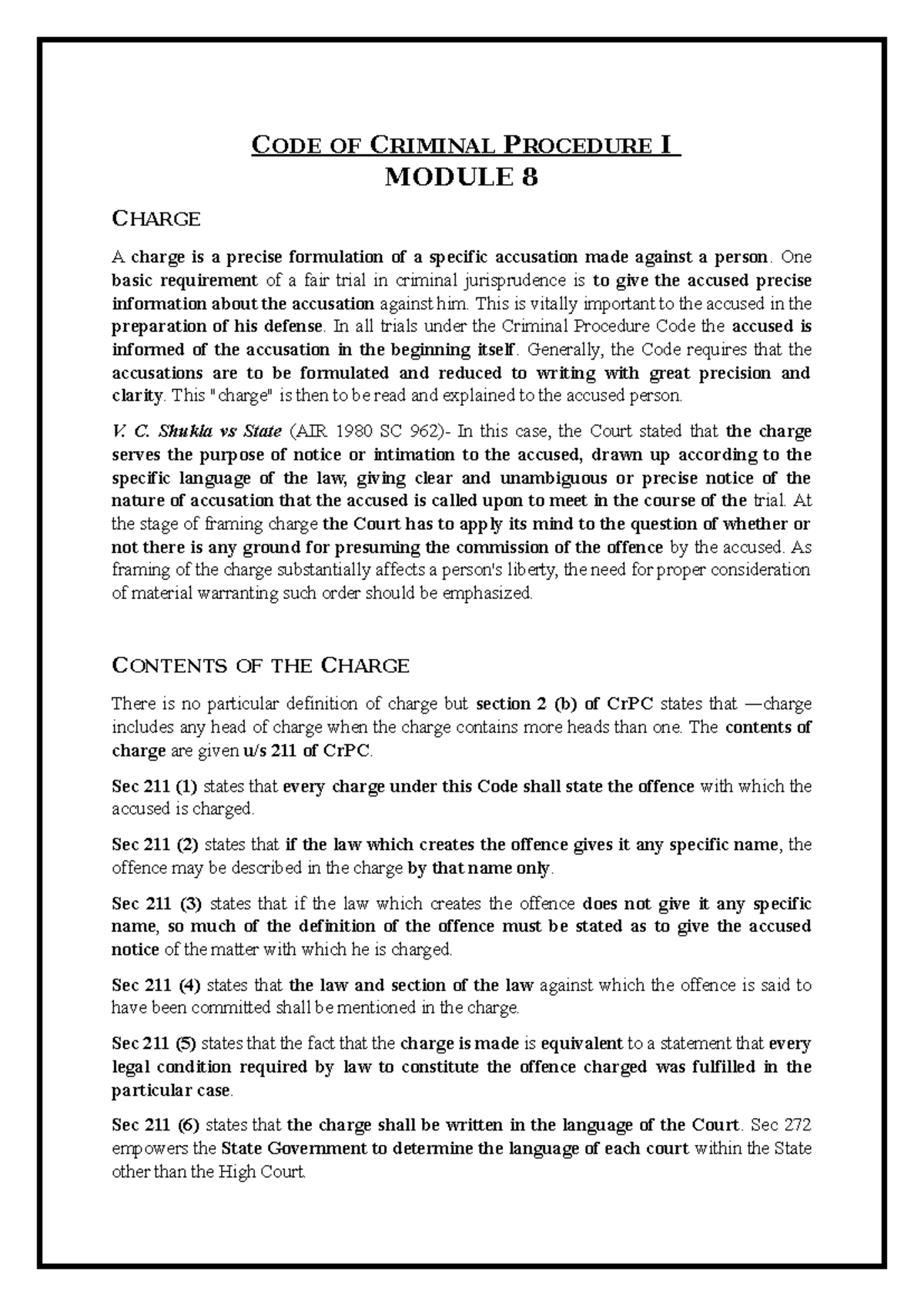 Cr PC- Module 8 - Notes for CrPC - CODE OF CRIMINAL PROCEDURE I MODULE ...