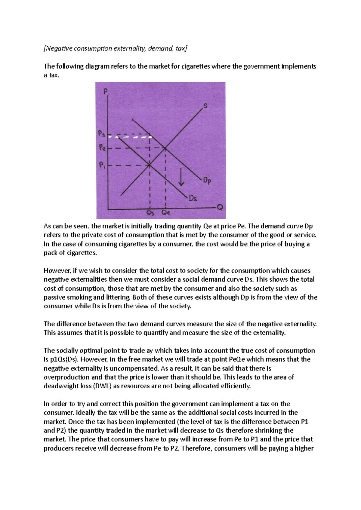 Negative consumption externality - As can be seen, the market is ...