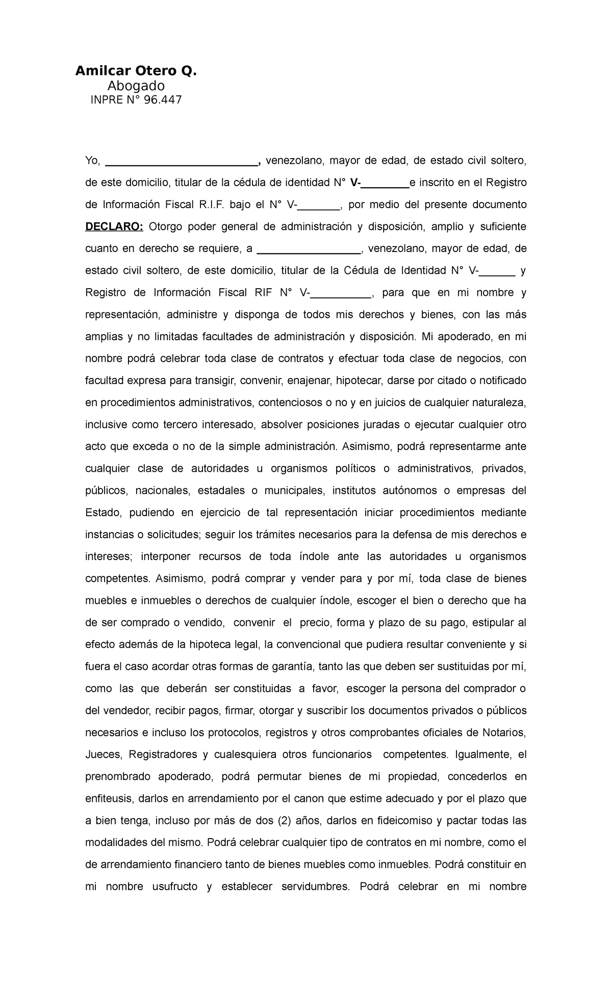 Modelo Poder Especial Amplio Yo Venezolano Mayor De Edad