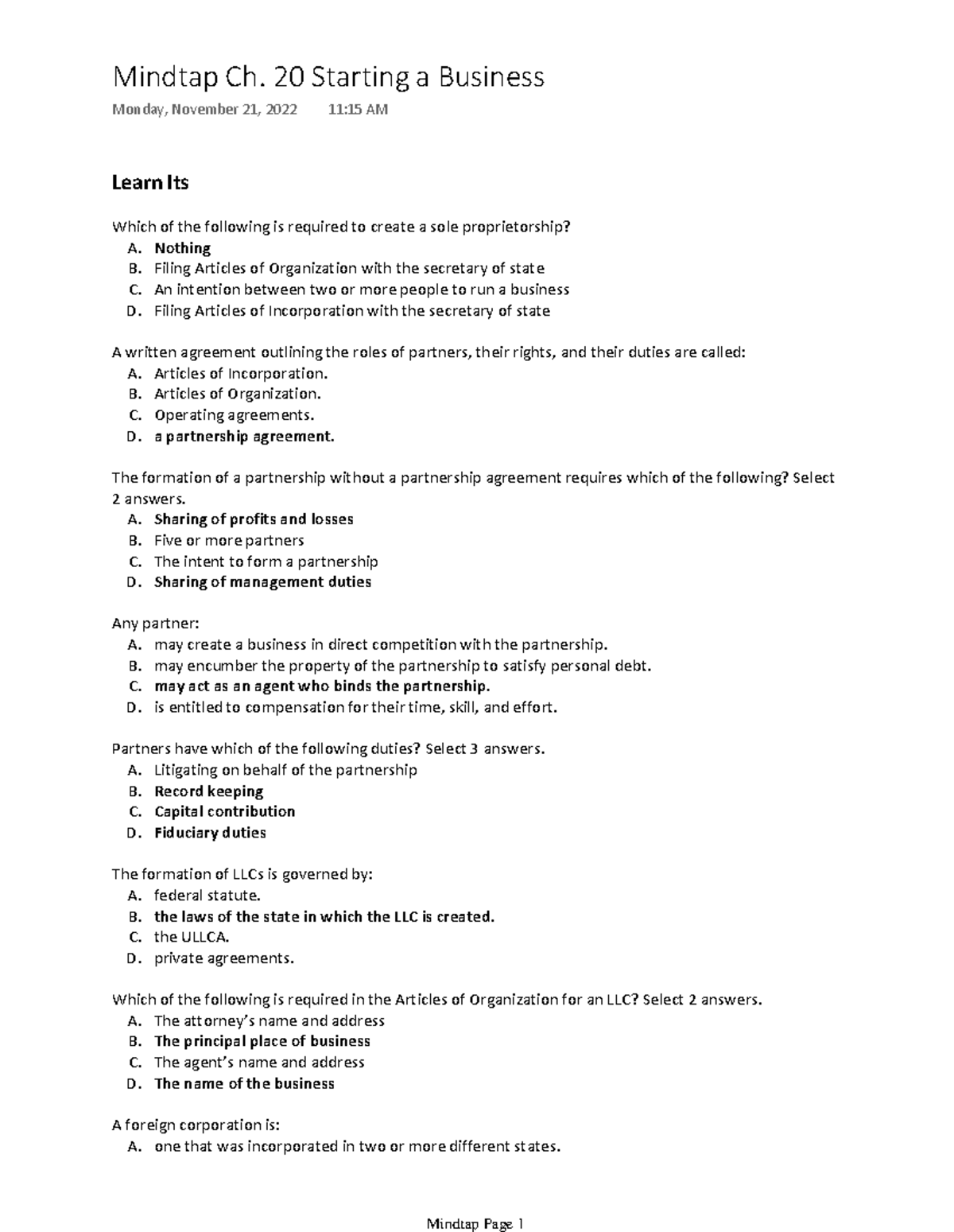 Mindtap Ch. 20 Starting a Business - Learn Its Which of the following ...